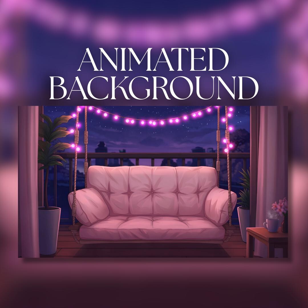Animated Background | Cozy Balcony Pink Sofa | Romantic Night Apartment ...