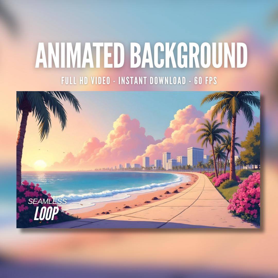 Animated Background | Coastal Cityscape at Sunset | Quiet Beachfront ...