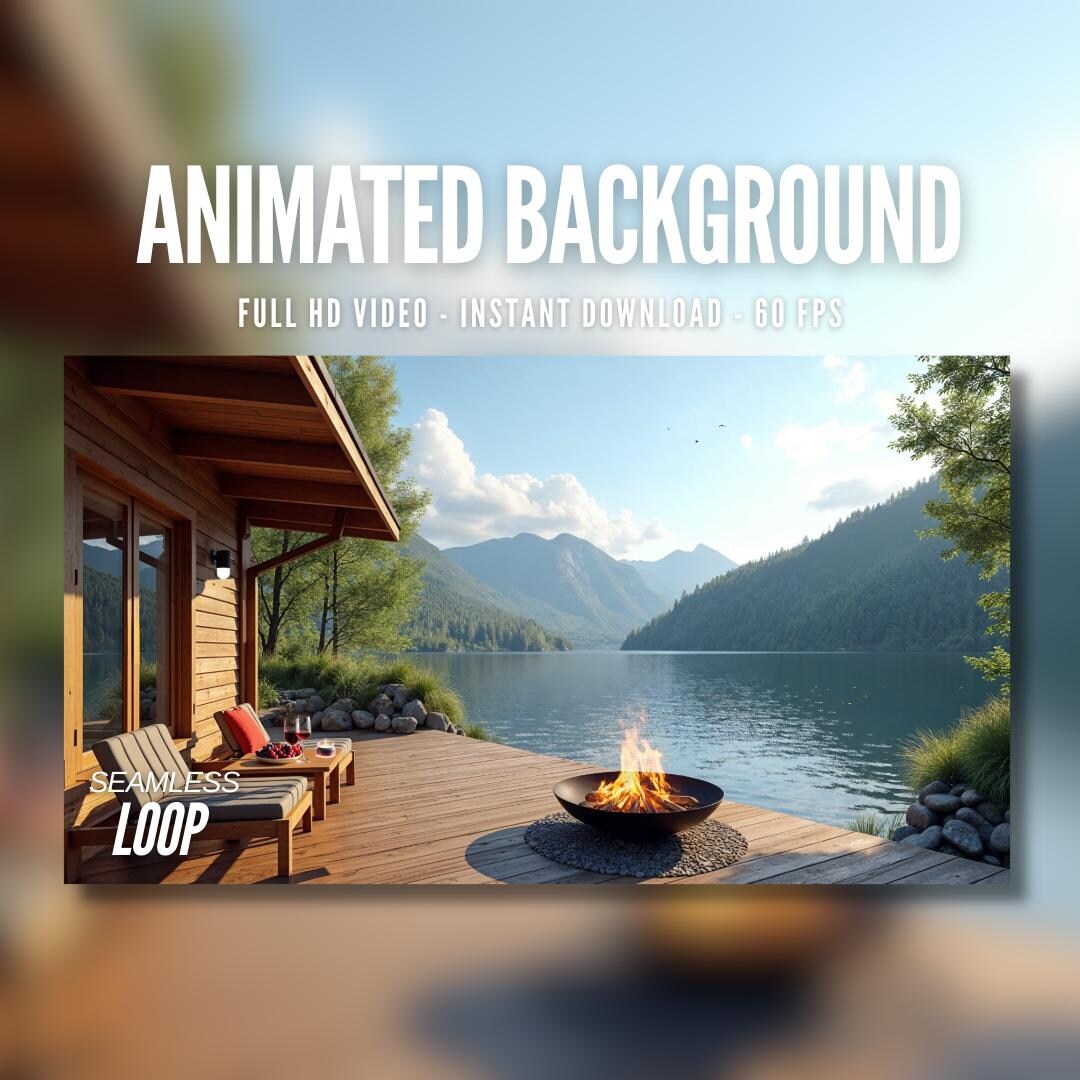 Animated Background 215 Scenic Lakeside Cabin Wooden Deck Firepit ...
