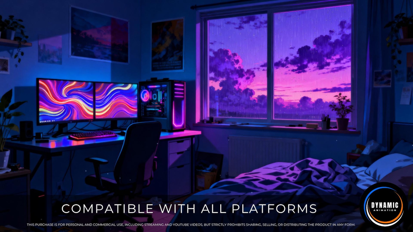 Animated Background | Cozy Gaming PC Setup With Rainy Neon Sunset ...