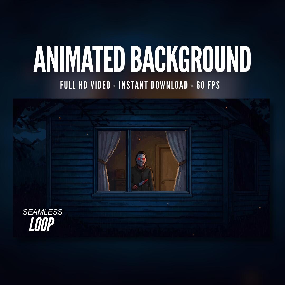 Animated Background | Pixel Art Horror Figure at Window | Rainy Night ...