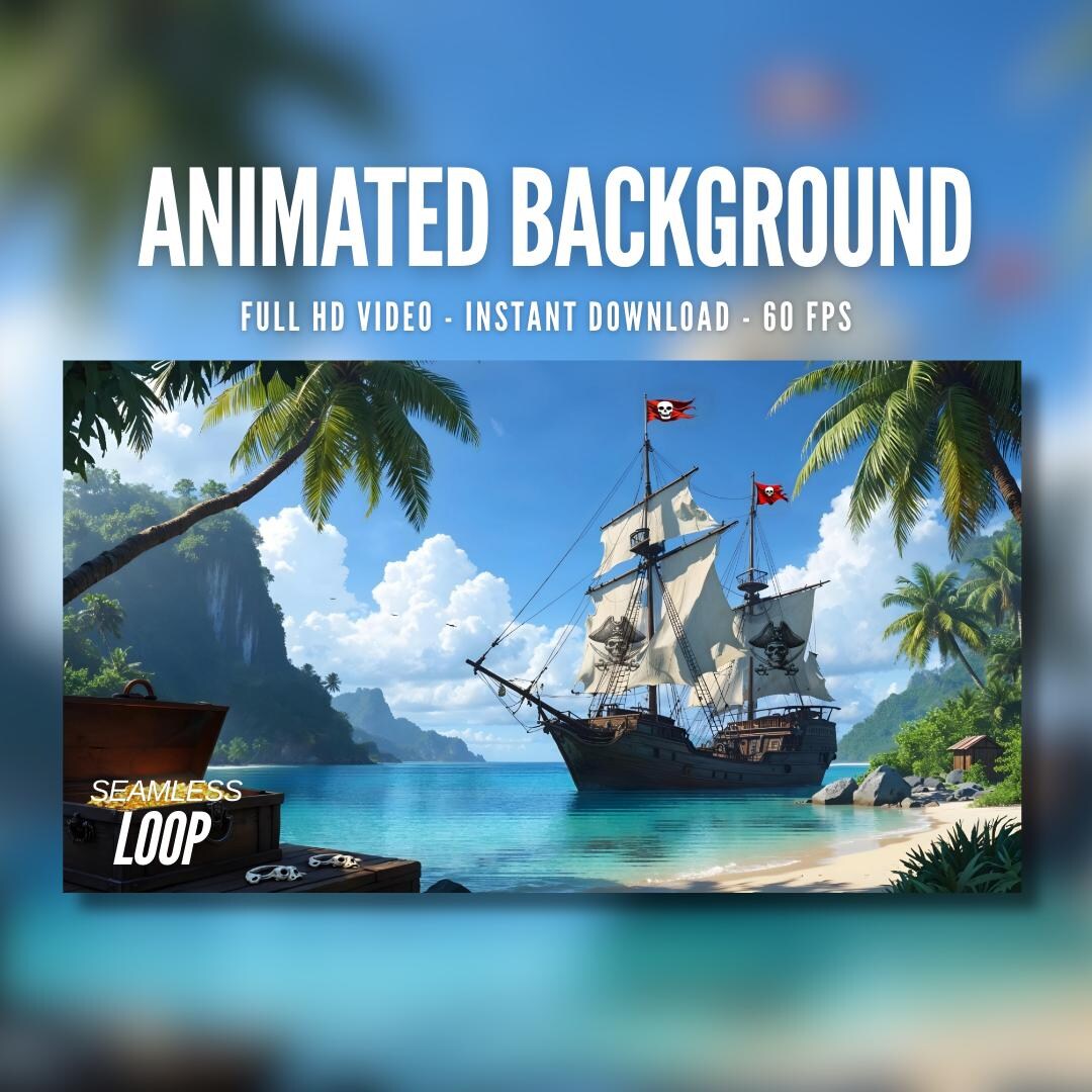 Animated Background 202 Pirate Ship Tropical Beach Treasure Fantasy ...