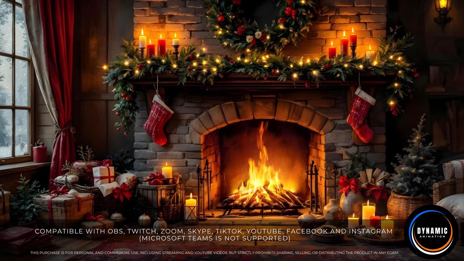 Animated Background | Cozy Christmas Fireplace | Snow Window ...