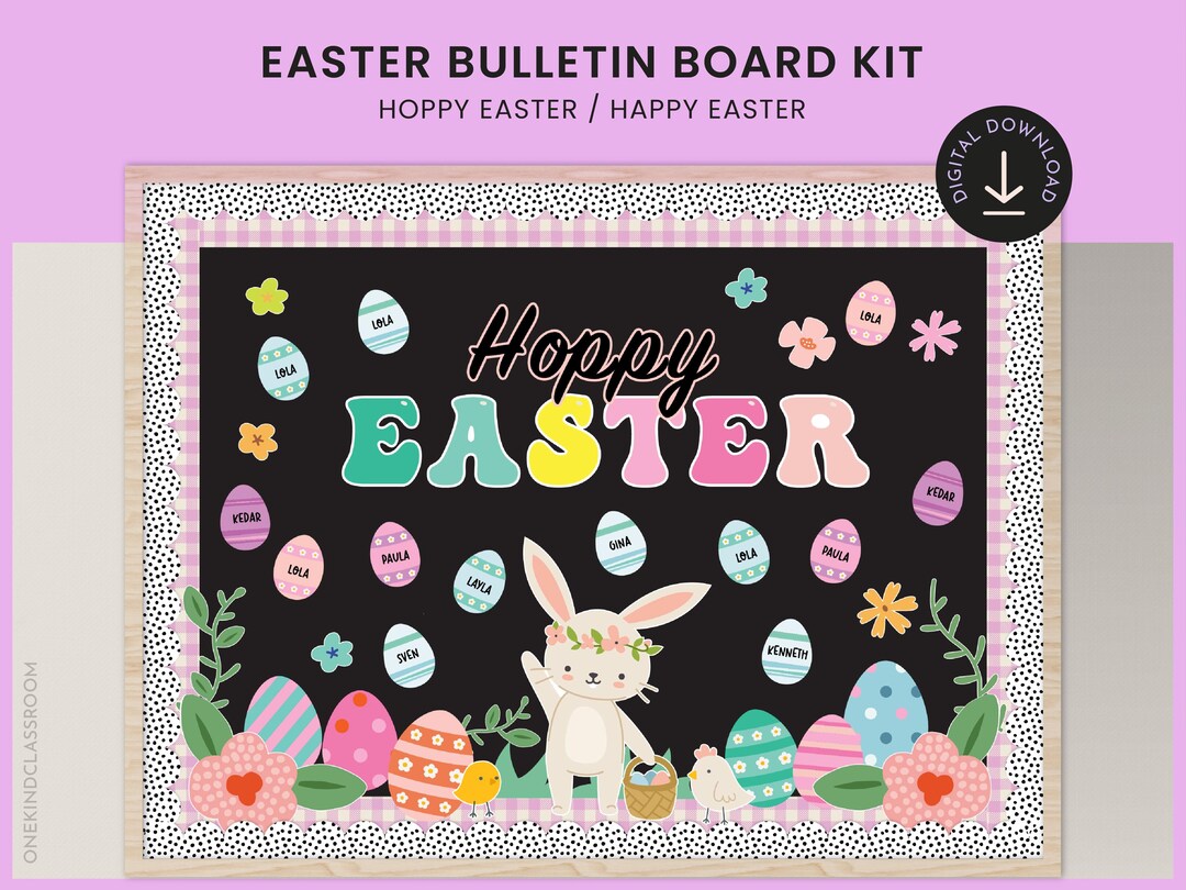 April Spring Easter Bulletin Board Kit | Hoppy Easter Bunny Eggs ...