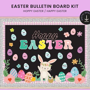 April Spring Easter Bulletin Board Kit | Hoppy Easter Bunny Eggs ...