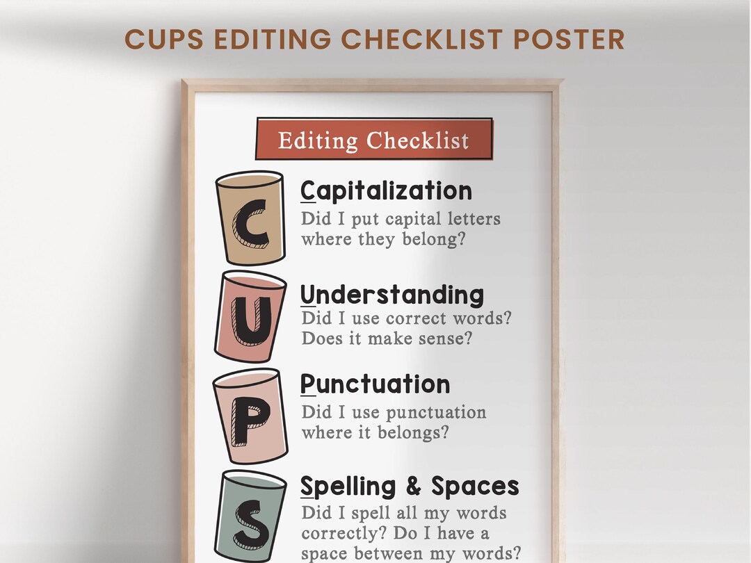 CUPS Editing Checklist Poster (muted Colors) - English Classroom Decor ...