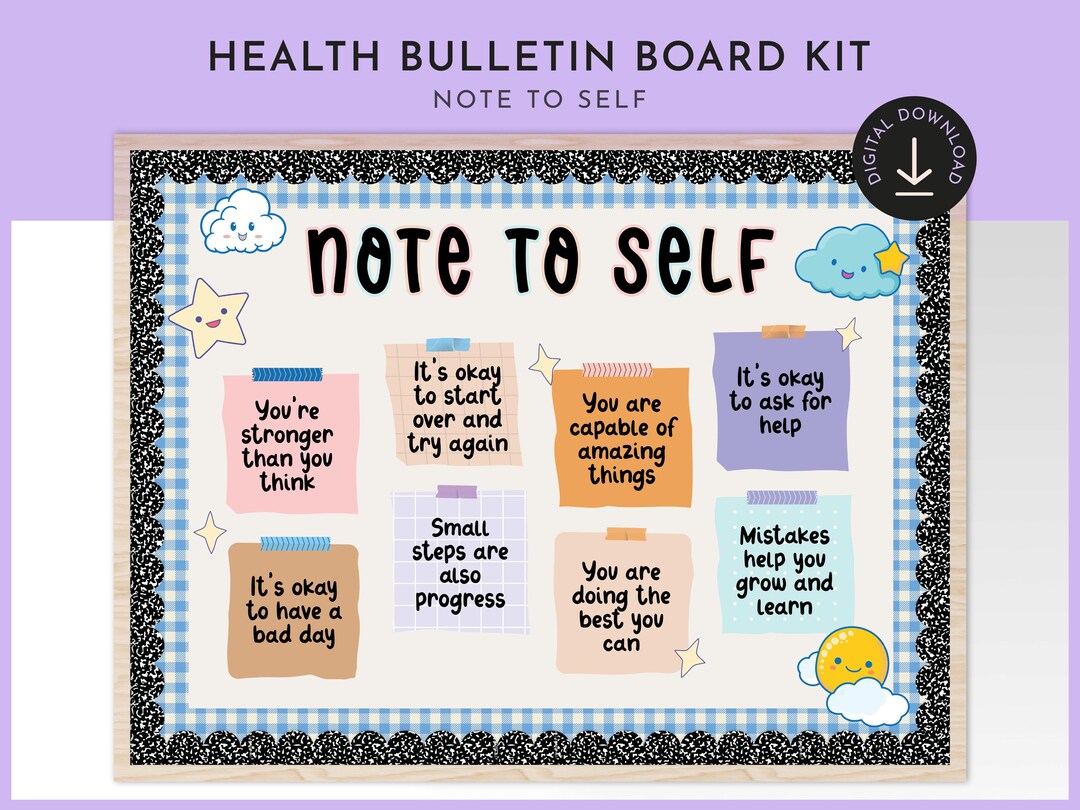 Note to Self Bulletin Board Display Door Decor Kit - Mental Health ...