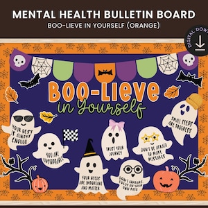 Boo-lieve in Yourself Halloween Bulletin Board Kit orange Affirmations ...