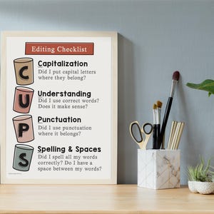 CUPS Editing Checklist Poster (muted Colors) - English Classroom Decor ...