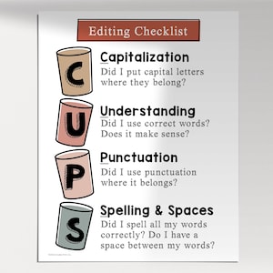 CUPS Editing Checklist Poster (muted Colors) - English Classroom Decor ...