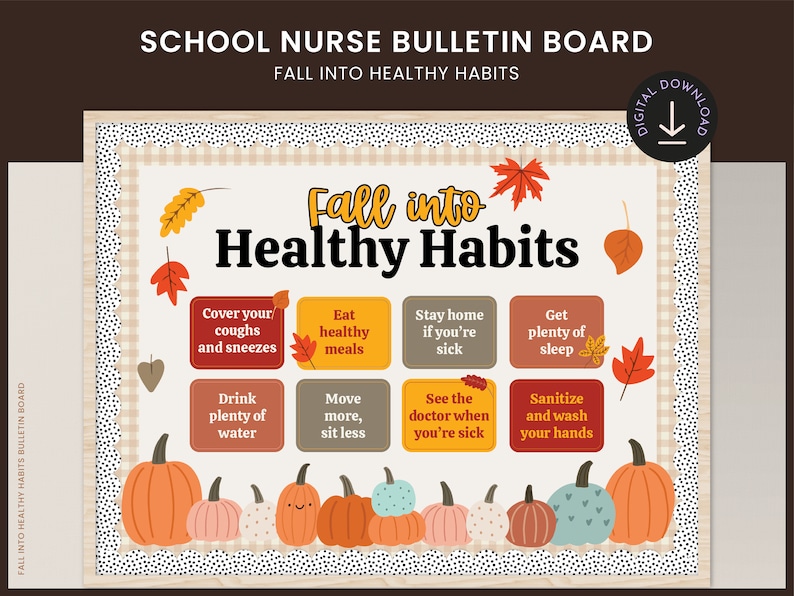 Fall Into Healthy Habits Bulletin Board Kit School Nurse Health Office ...