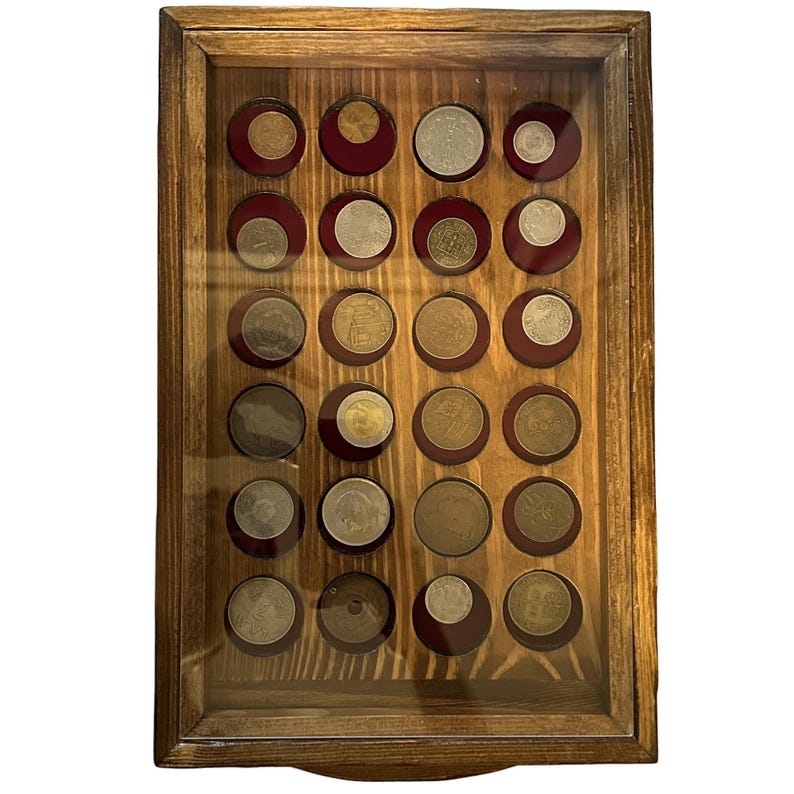 Handcrafted Wooden Coin Display Box – Double Drawer, Fits Coins up to ...