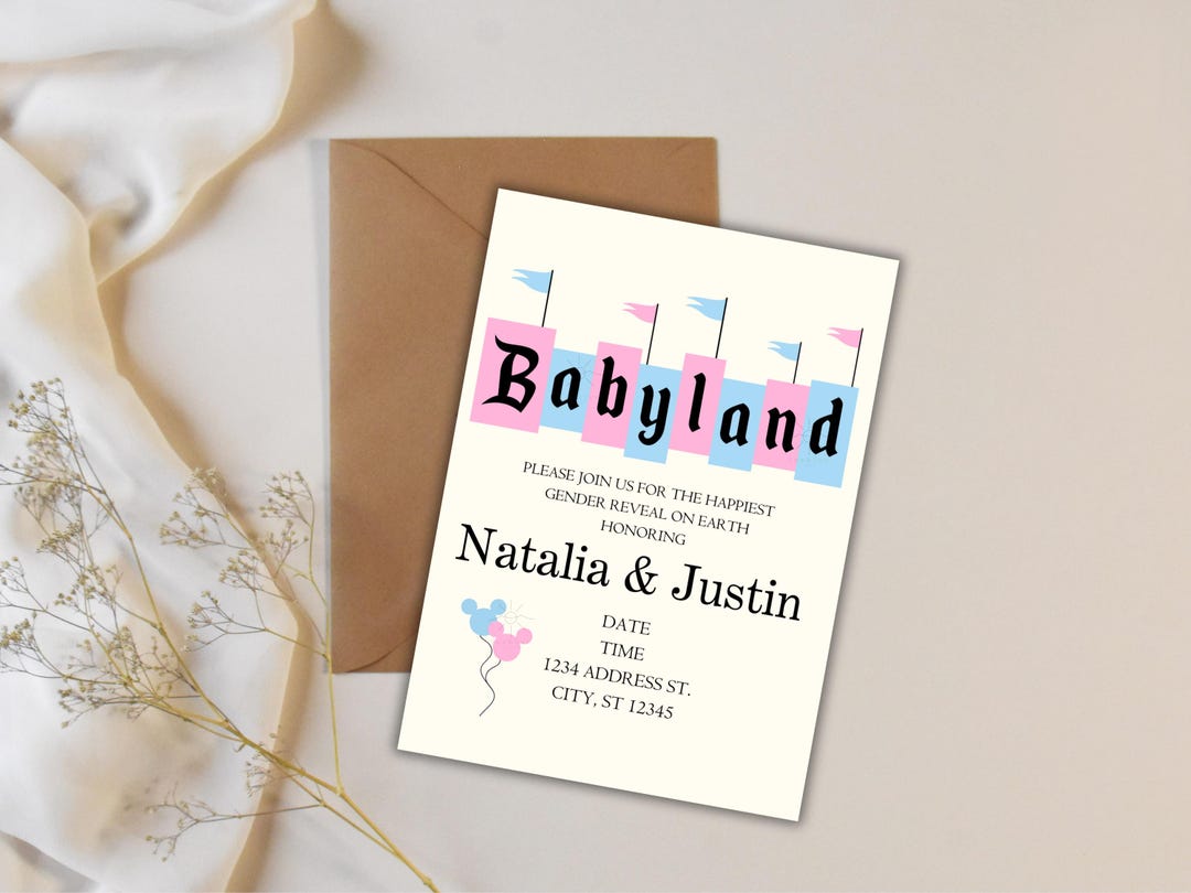 Babyland Gender Reveal Invitation - Disney Theme (digital - 5x7 Print ...