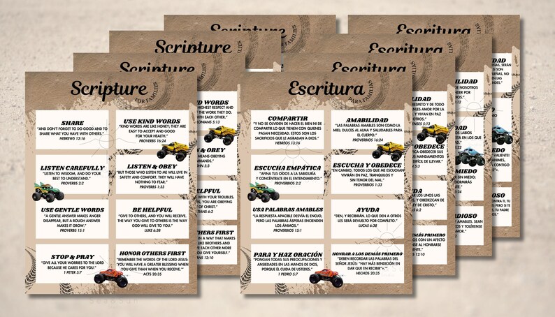 Scripture for Families - Monster Truck Theme // English & Spanish - Etsy
