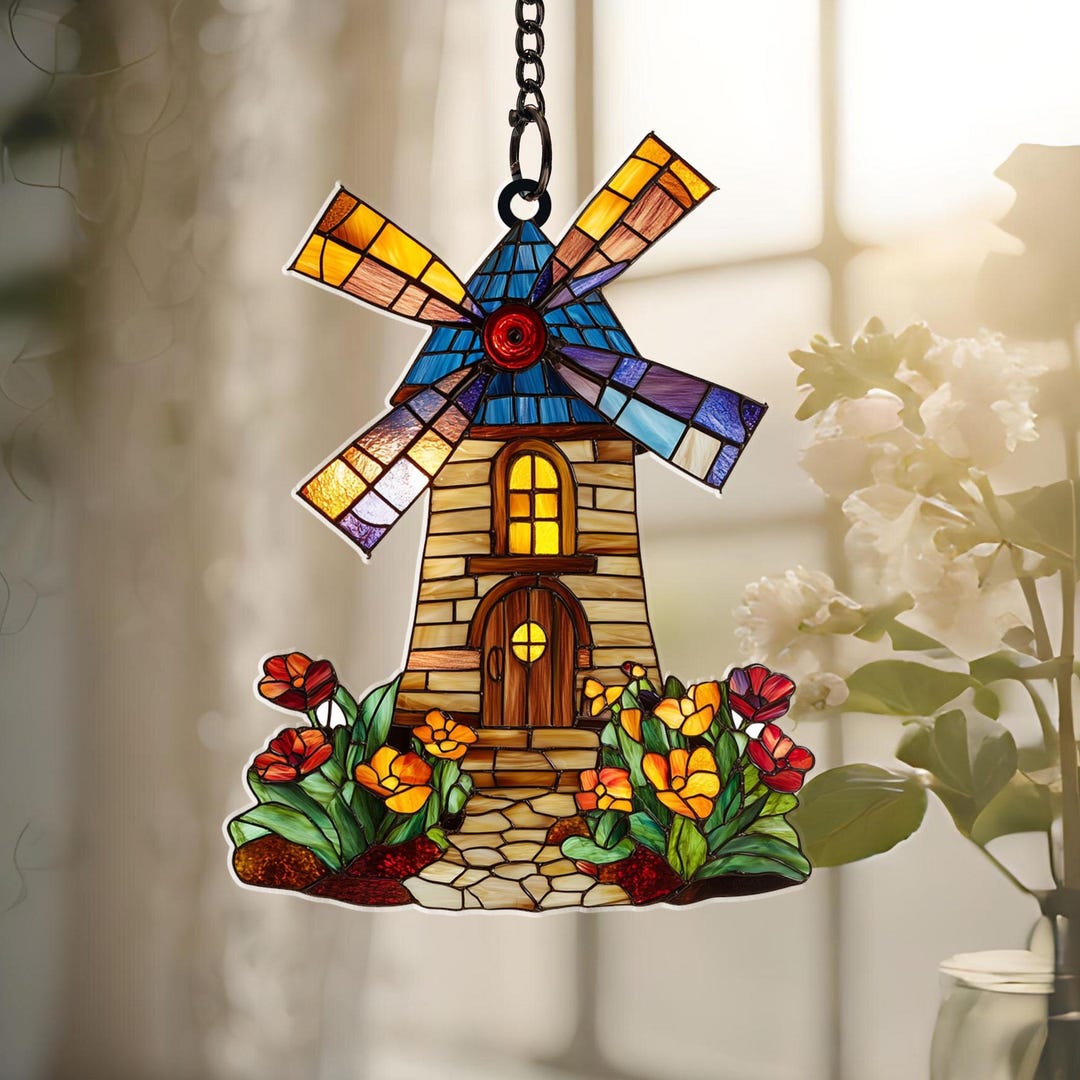 Windmill Suncatcher Window Hanging, Windmill Window Decor, Windmill ...