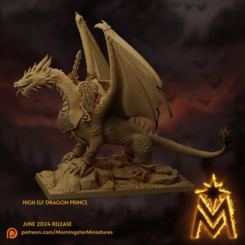 HIGH ELF Dragon Prince Presupported Stl Wargaming Fantasy Miniatures ...