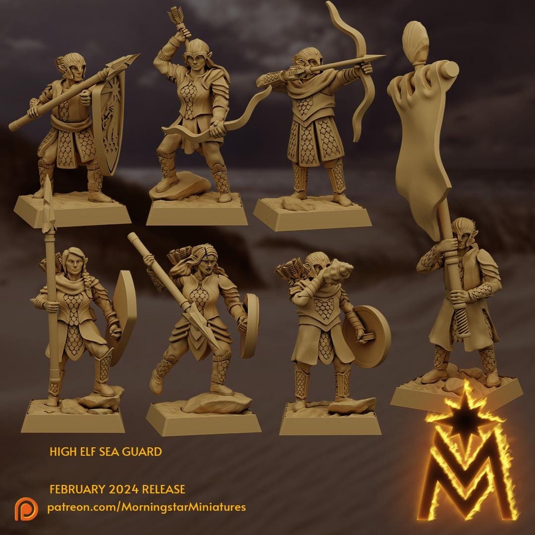 HIGH ELF Sea Guard Unit Presupported Stl Wargaming Fantasy Miniatures ...