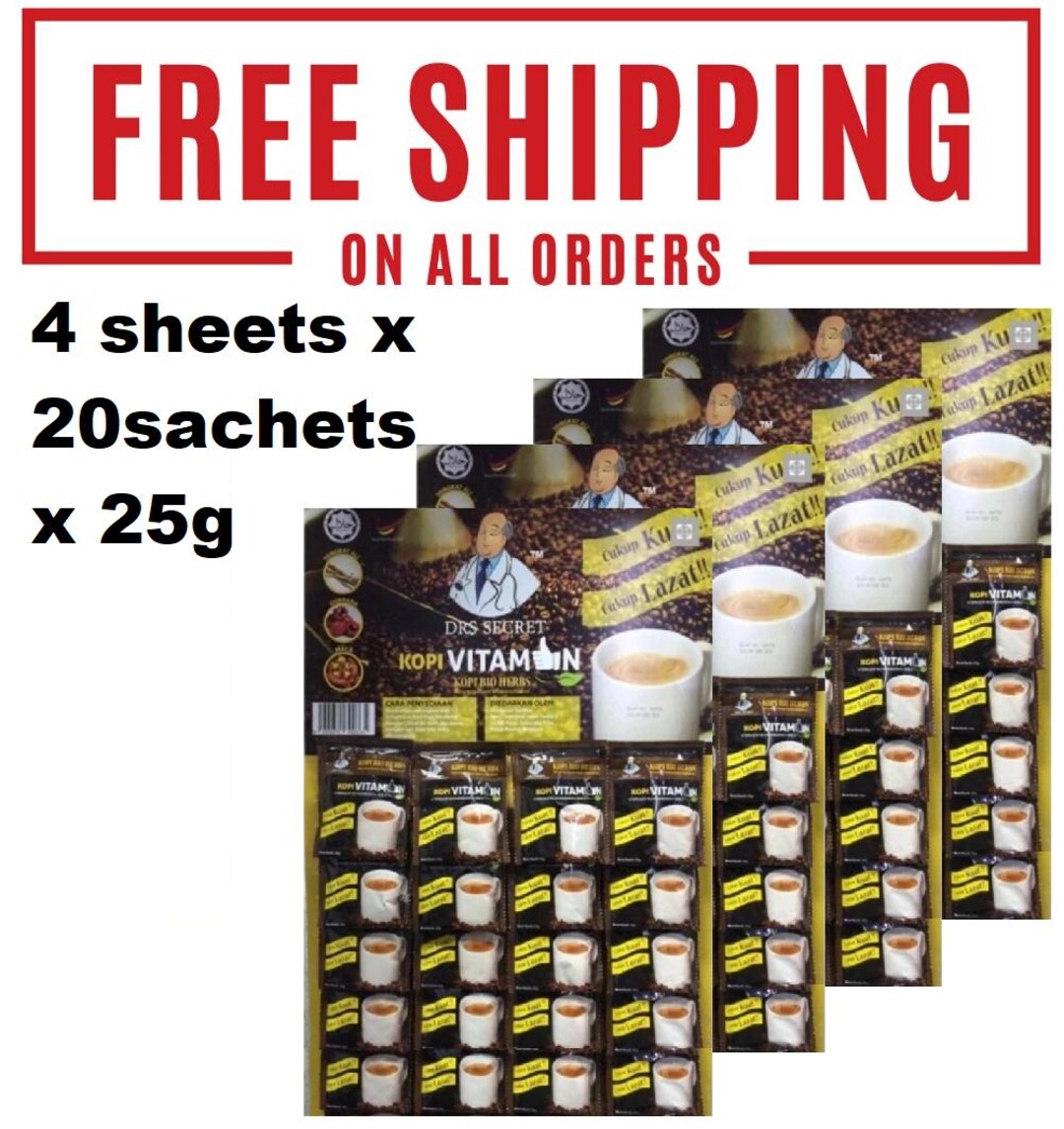 80 Sachets Kopi Vitamin Bi0 Herbs Original 3 in 1 Instant Coffee for ...
