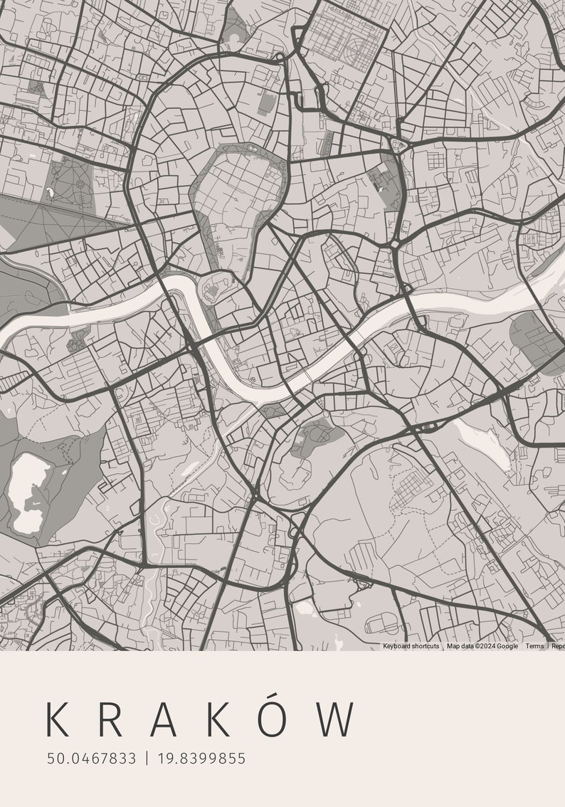 A2 Poster With a Map of Krakow not a Physical Product - Etsy