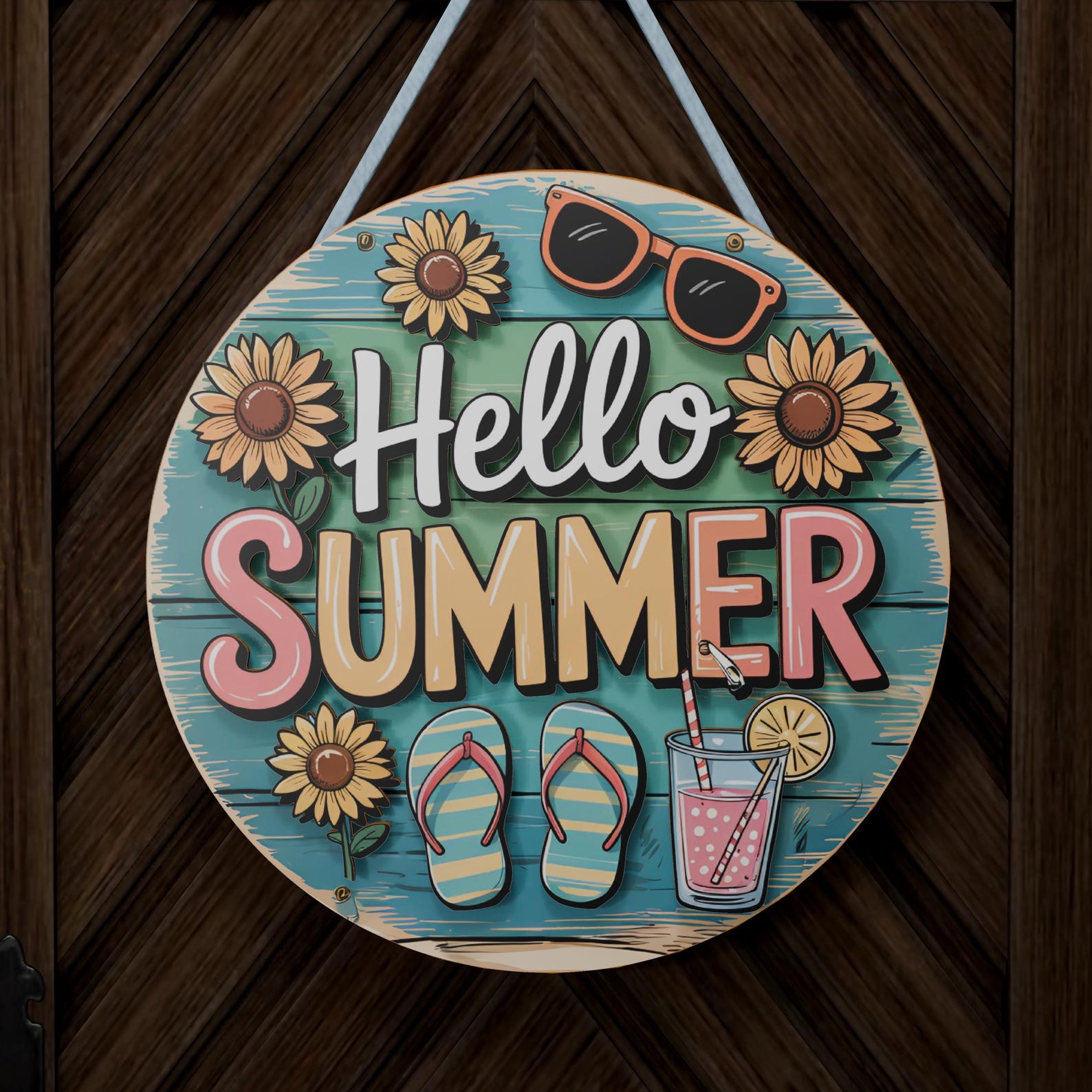 Hello Summer Door Sign – Round Wooden Summer Decor With Flip Flops ...