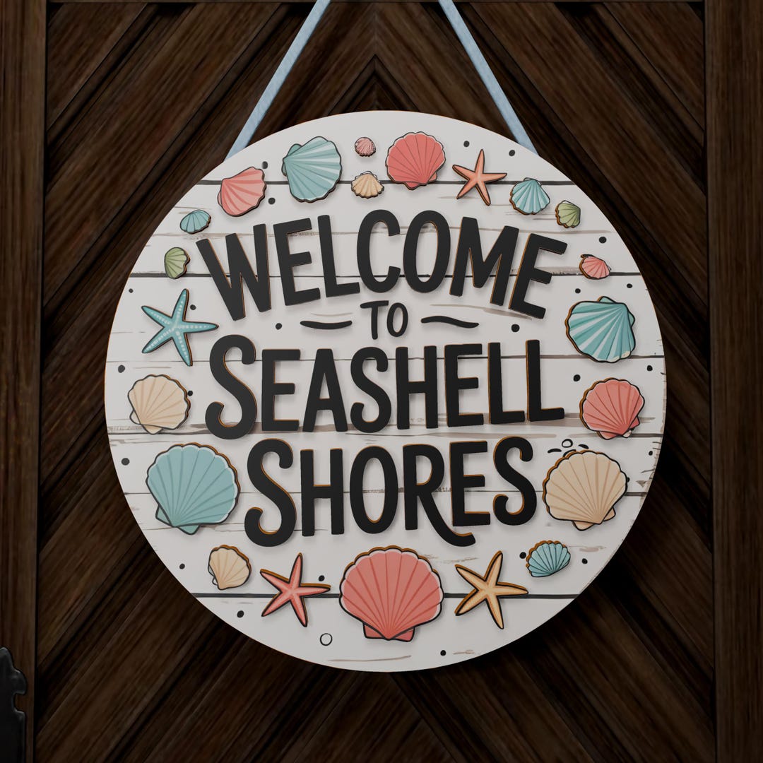 Welcome to Seashell Shores Door Sign – Round Wooden Coastal Decor With ...