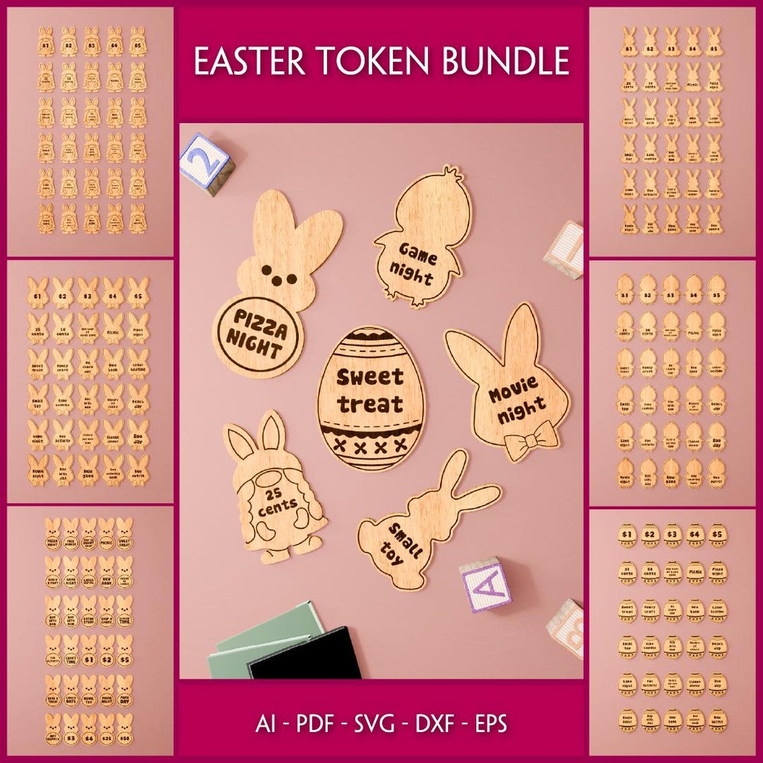 180 Pieces Easter Tokens Easter Svg, Kids Easter Laser Files, Glowforge ...