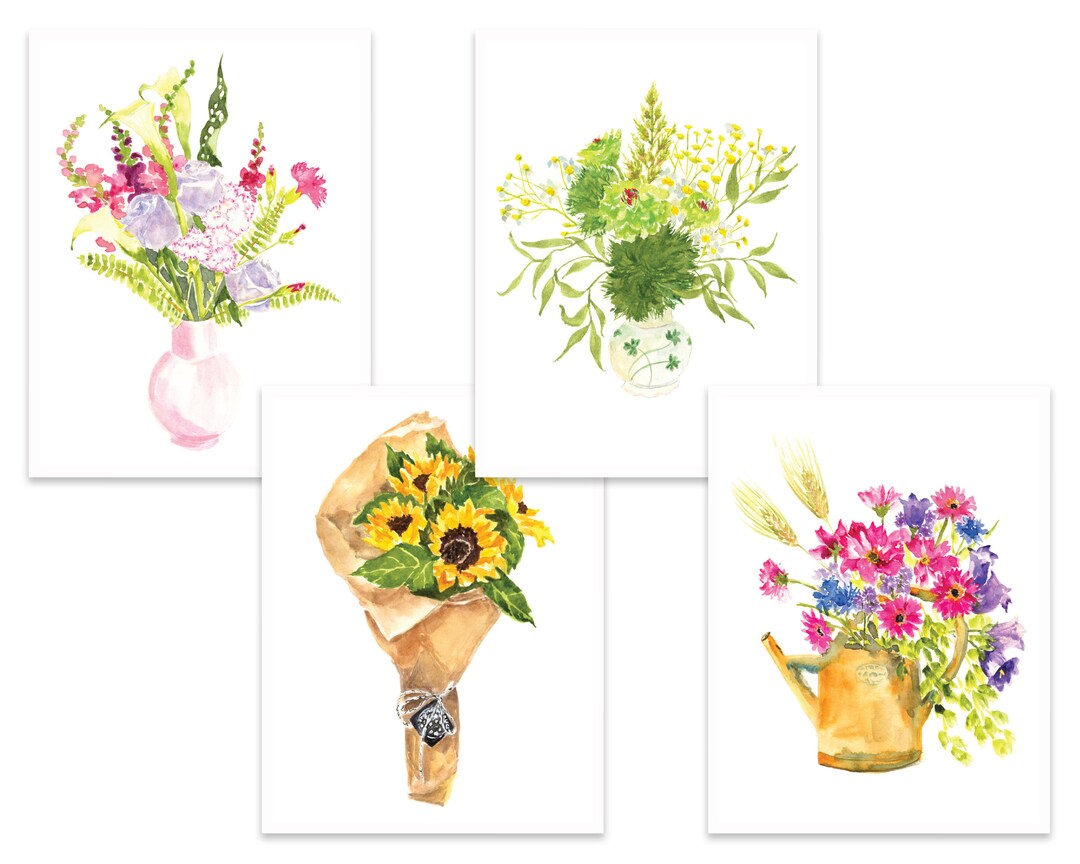 Flower Bouquet Card Pack L Floral Painted Card Set L Any Occasion ...