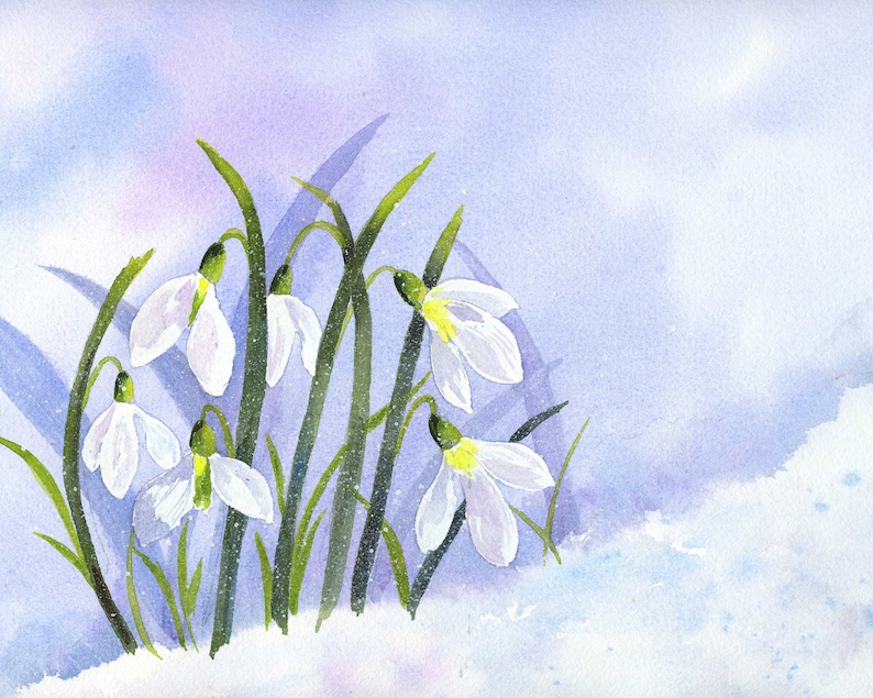 Snowdrops Snowdrops Art Floral Art Watercolor Print | Etsy