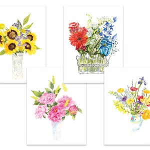Flower Bouquet Card Pack L Floral Painted Card Set L Any Occasion ...
