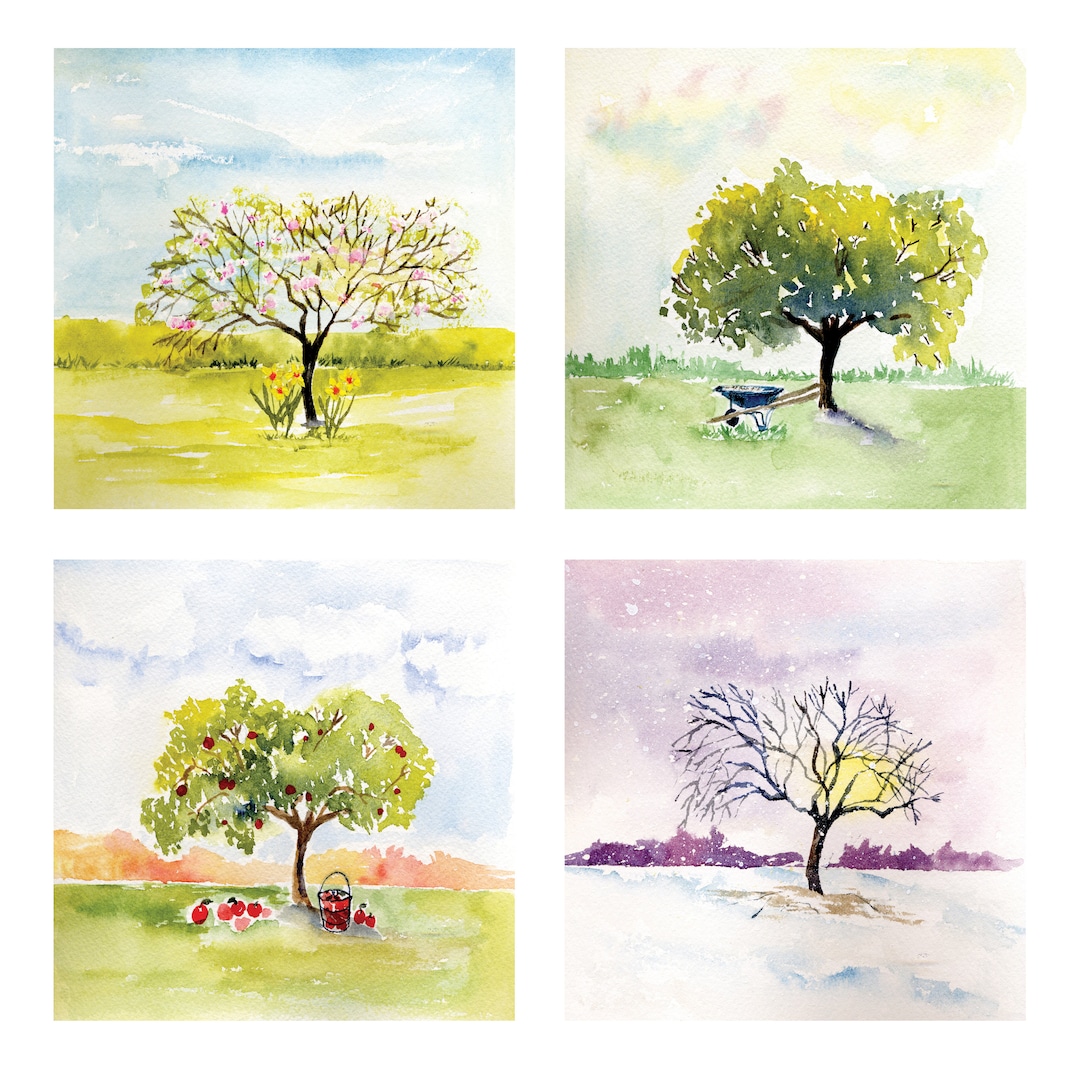 Four Seasons Art Tree Artl Seasonal Tree Art Printsl Watercolor Tree ...