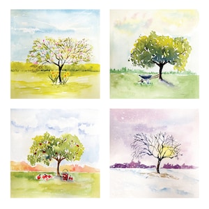 Four Seasons Art Tree Artl Seasonal Tree Art Printsl Watercolor Tree ...