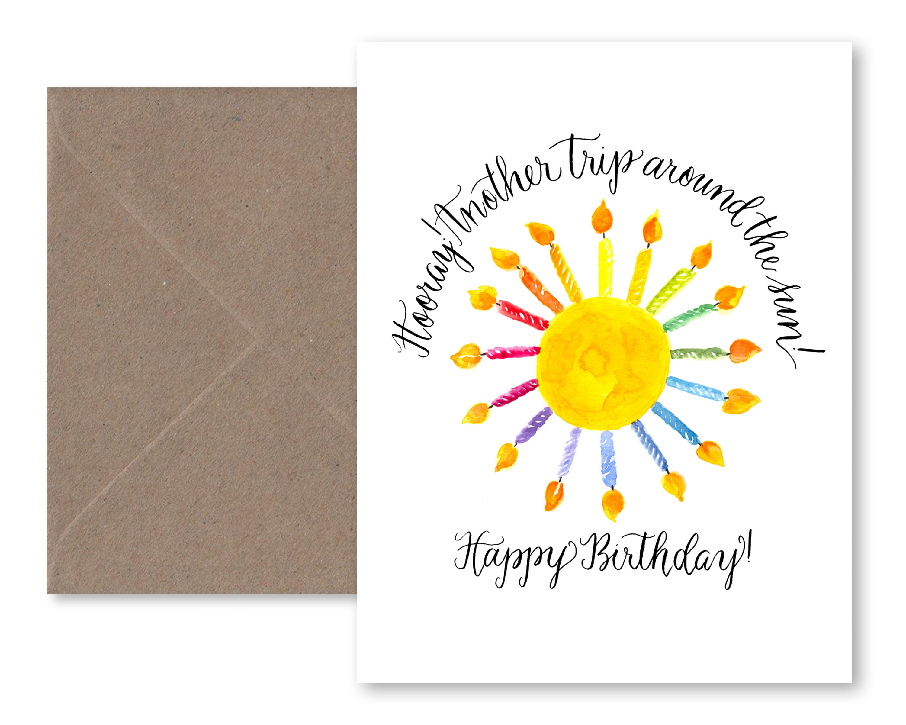 Watercolor Sun Birthday Card: Trip Around the Sun - Etsy