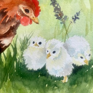 Hen and Chicks Painting Watercolor Art Chickens Family - Etsy