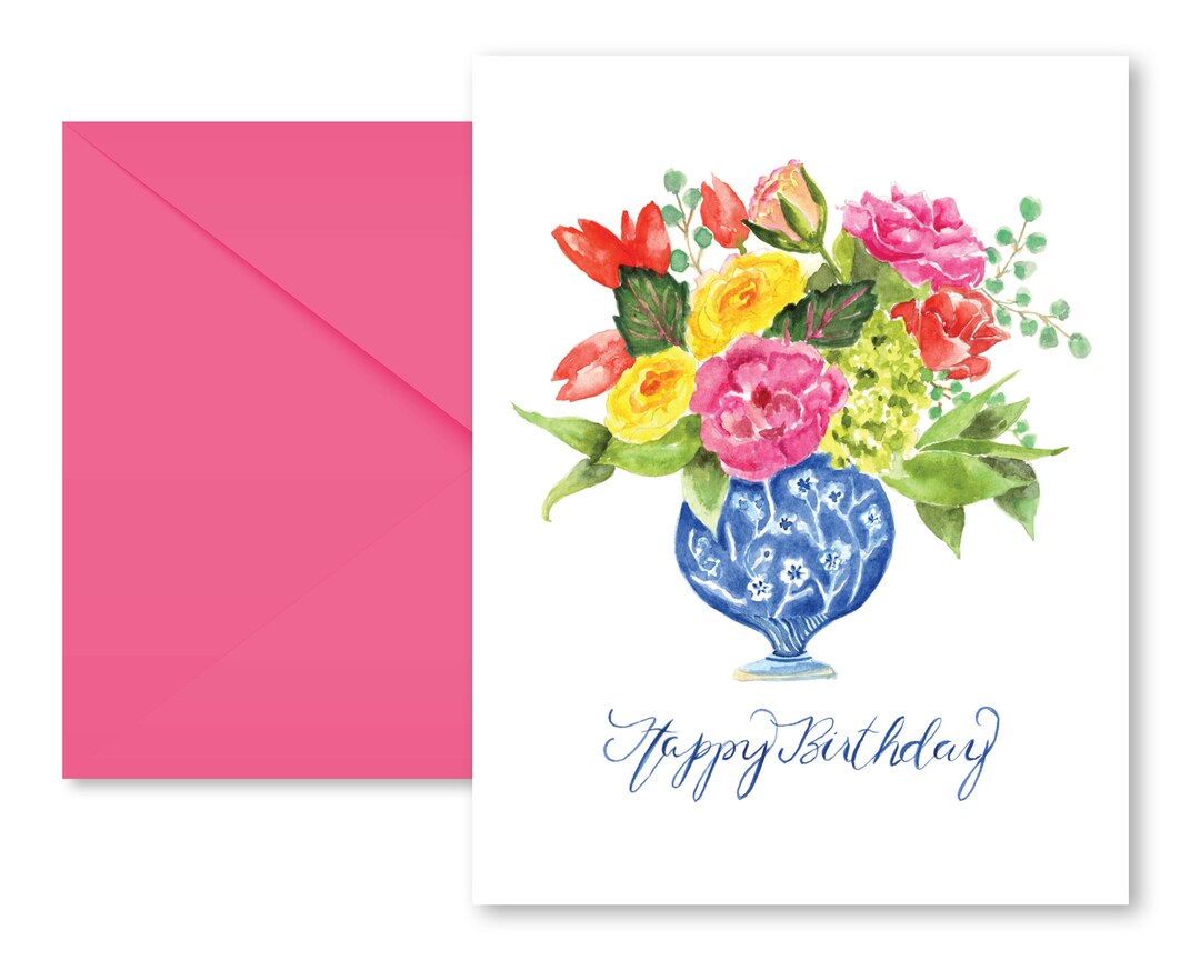 Chinoiserie Floral Birthday Card: Watercolor Bouquet - Etsy