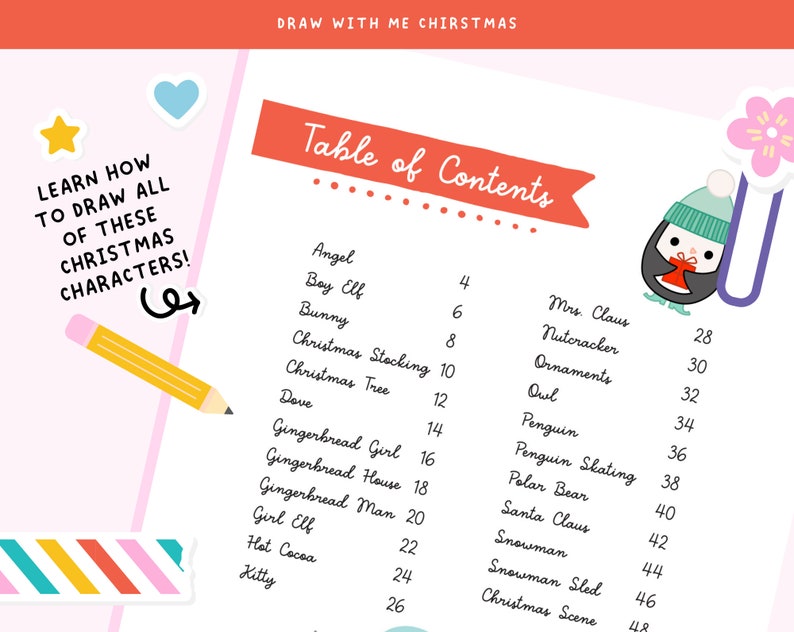 Christmas Character Drawing Book, Step-by-step Guide (PDF Digital ...