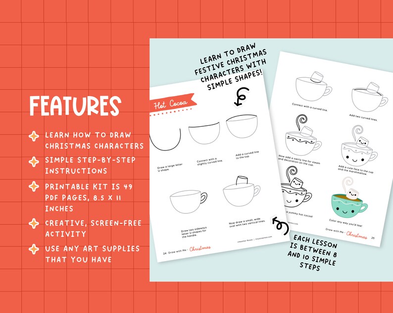 Christmas Character Drawing Book, Step-by-step Guide (PDF Digital ...