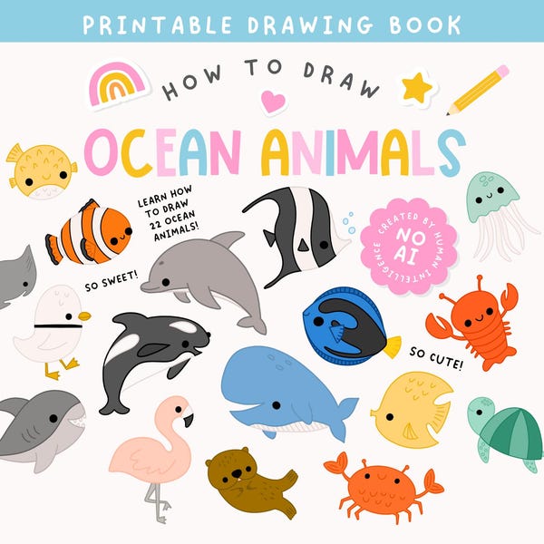 Sea Animal Draw - Etsy New Zealand