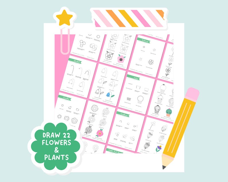 Flowers and Plants Drawing Book, Step-by-step Guide (digital Download ...
