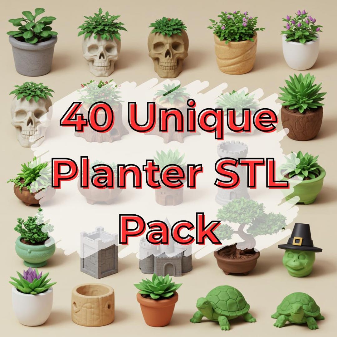 40 Unique Planter STL Pack – 3D Print Wall, Skull, Bonsai & Decorative ...