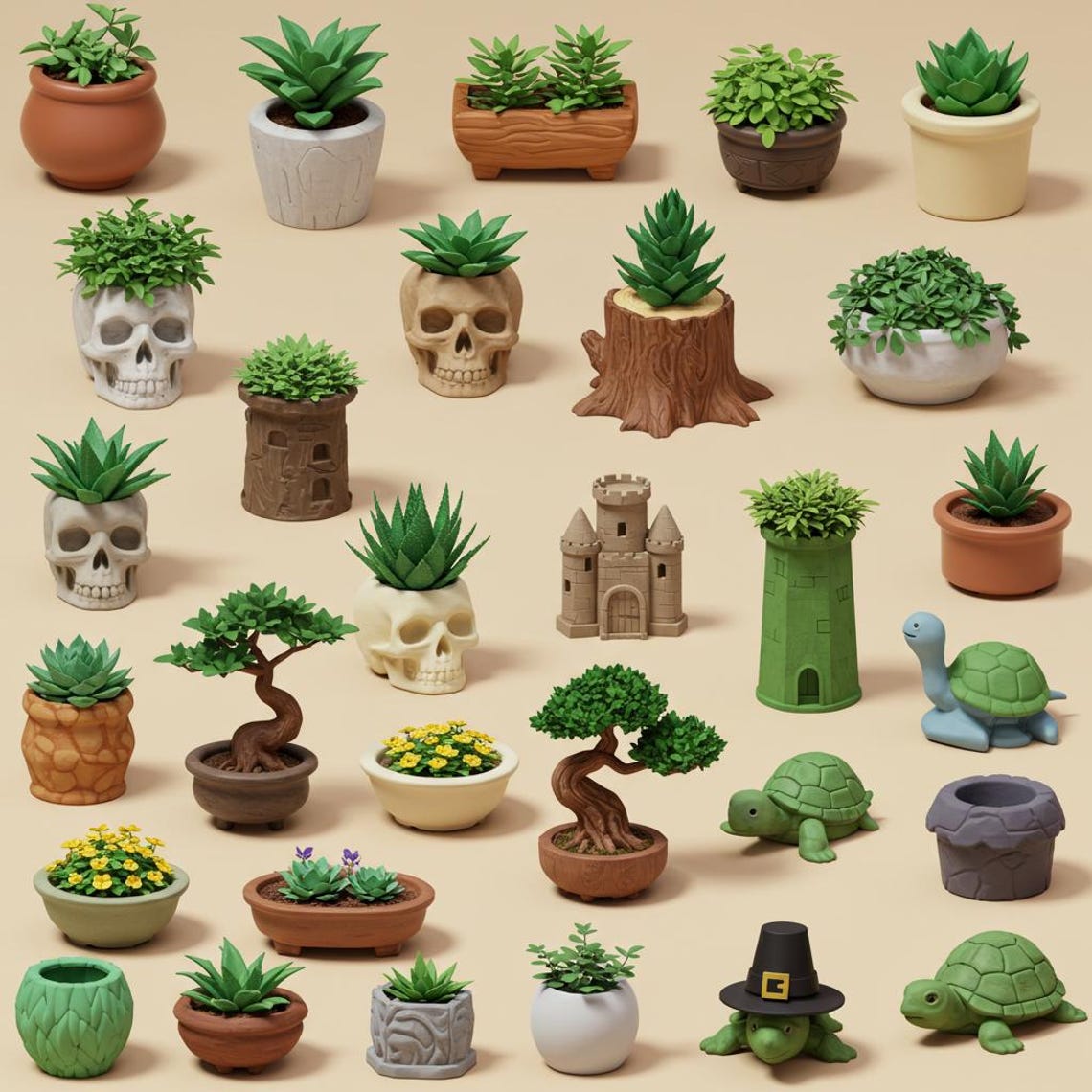 40 Unique Planter STL Pack – 3D Print Wall, Skull, Bonsai & Decorative ...