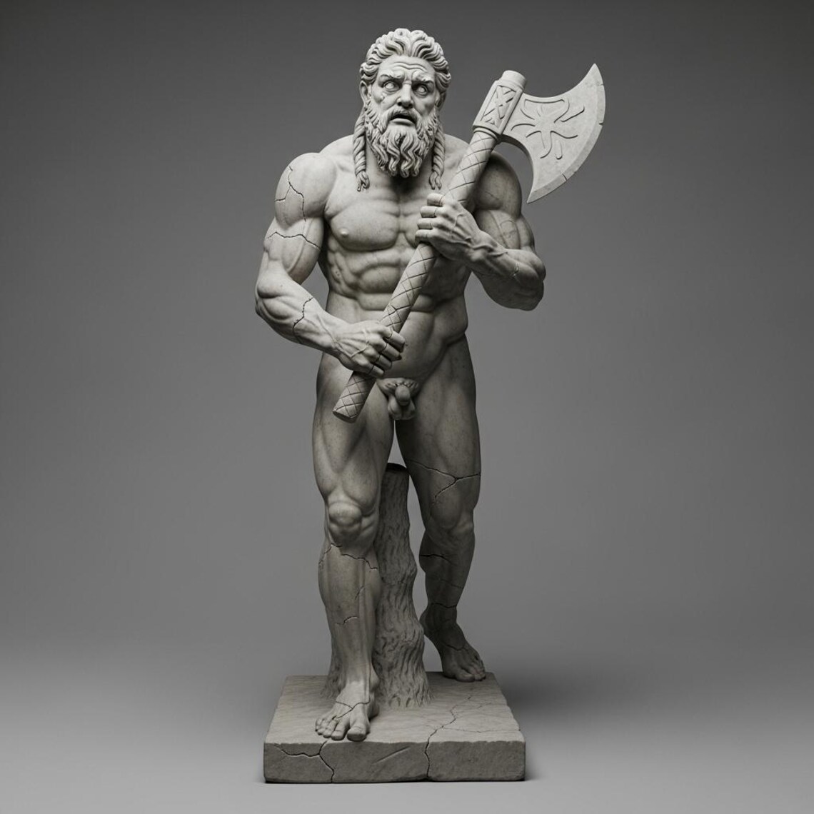Barbar Warrior Sculpture – 3D Printed Battle Axe Statue, Unpainted ...
