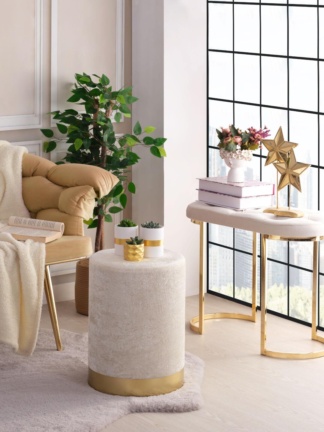 Makeup Stool & Footrest Ottoman Pouf – Upholstered Seat With Storage ...