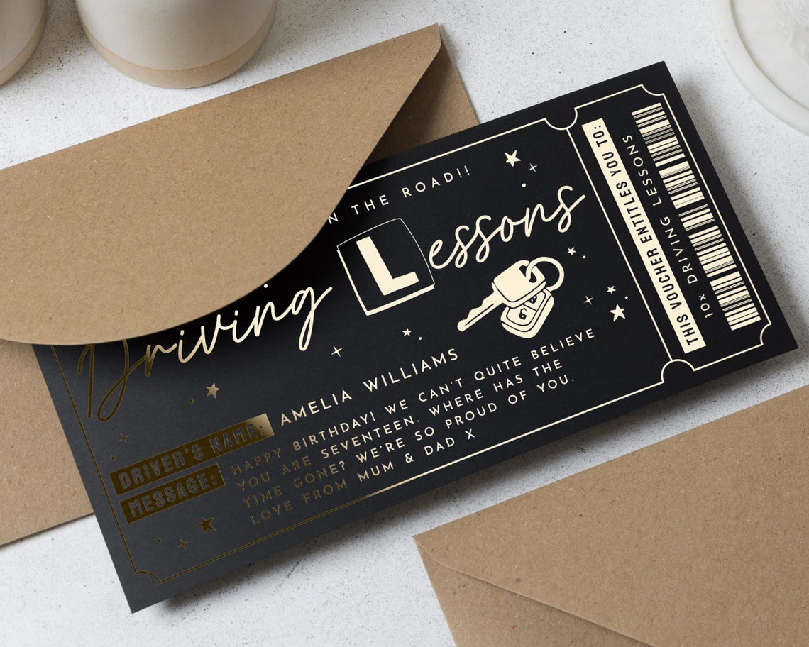 Personalised Driving Lesson Gift Voucher, Gold Foil, Birthday Gift for ...