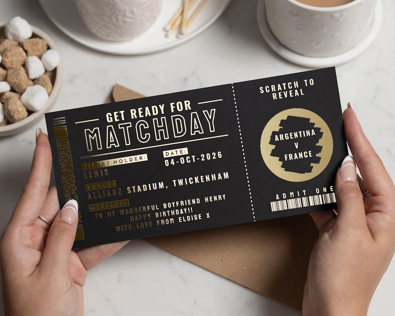 Personalised Matchday Ticket Gift, Football Voucher, Birthday Gift for ...