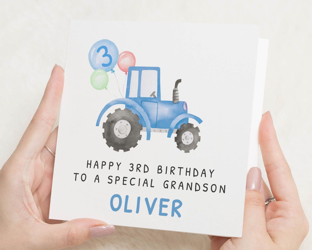 Boy 3rd Birthday Card, Personalised 3rd Birthday Card for Son, Tractor ...