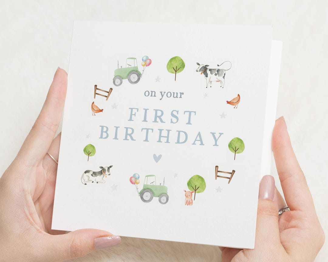 1st Birthday Card Boy, Baby 1st Birthday Card, 1st Birthday Card Farm ...