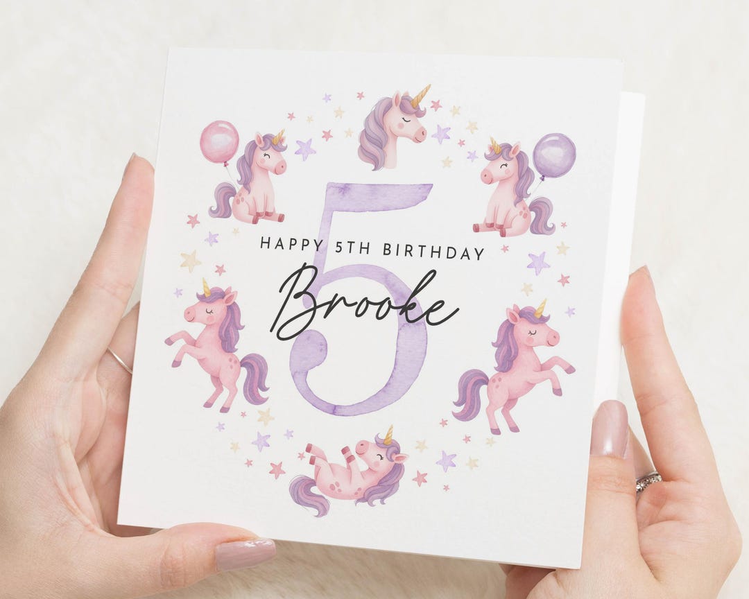 5th Birthday Card for Girl, Unicorn Birthday Card, Personalised ...
