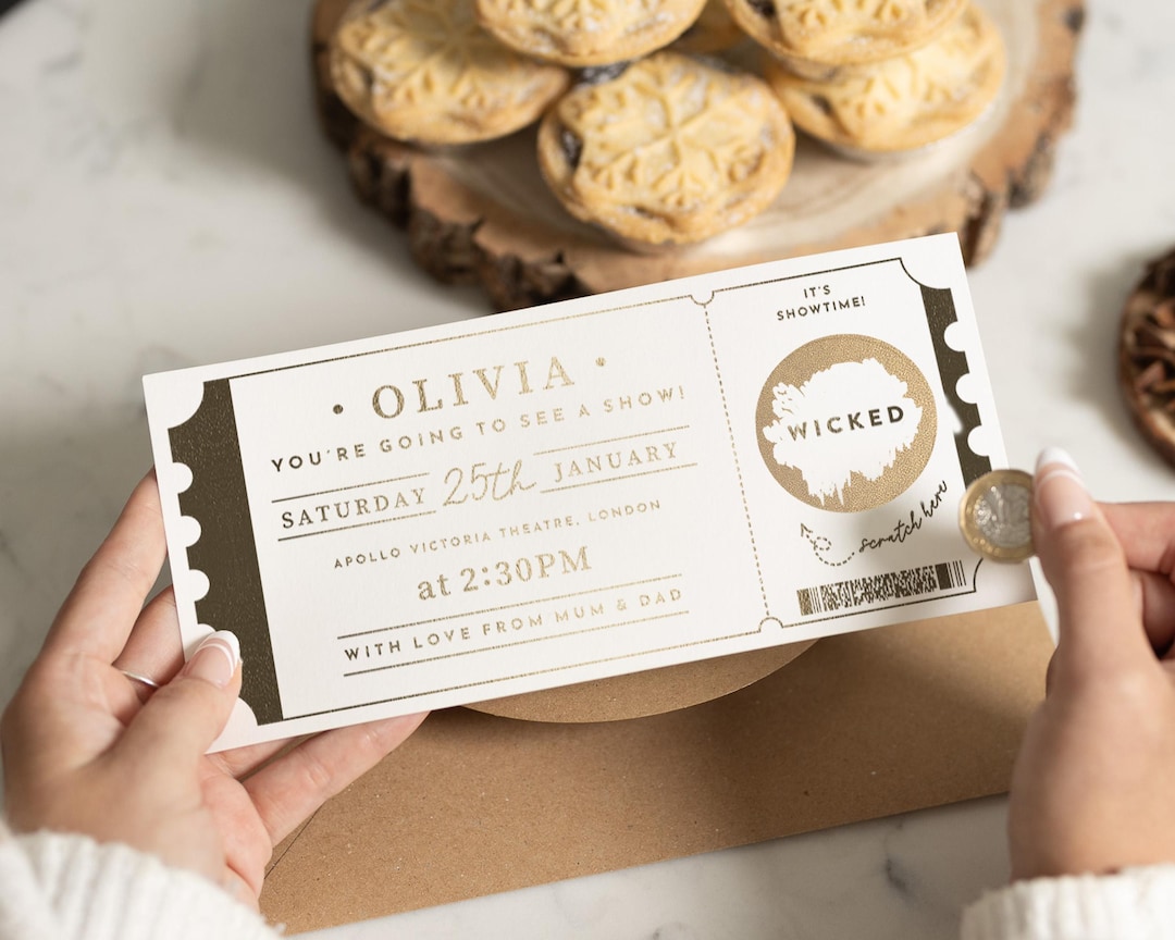 Theatre Ticket Gift, Personalised Event Ticket, Theatre Scratch Card ...