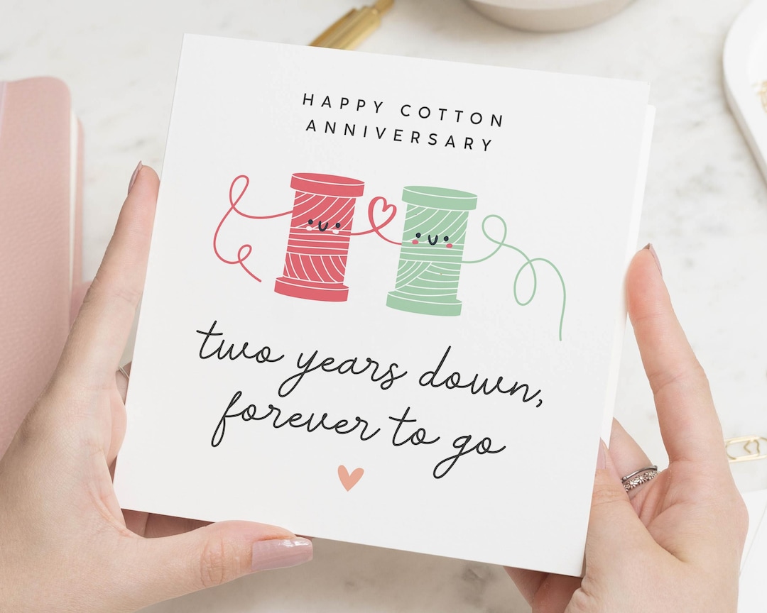 2nd Anniversary Card, 2nd Wedding Anniversary Card, Cotton Anniversary ...