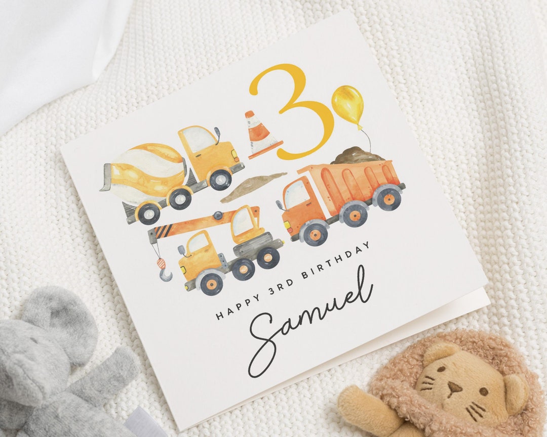 Boy 3rd Birthday Card, Personalised 3rd Birthday Card for Son, Digger ...